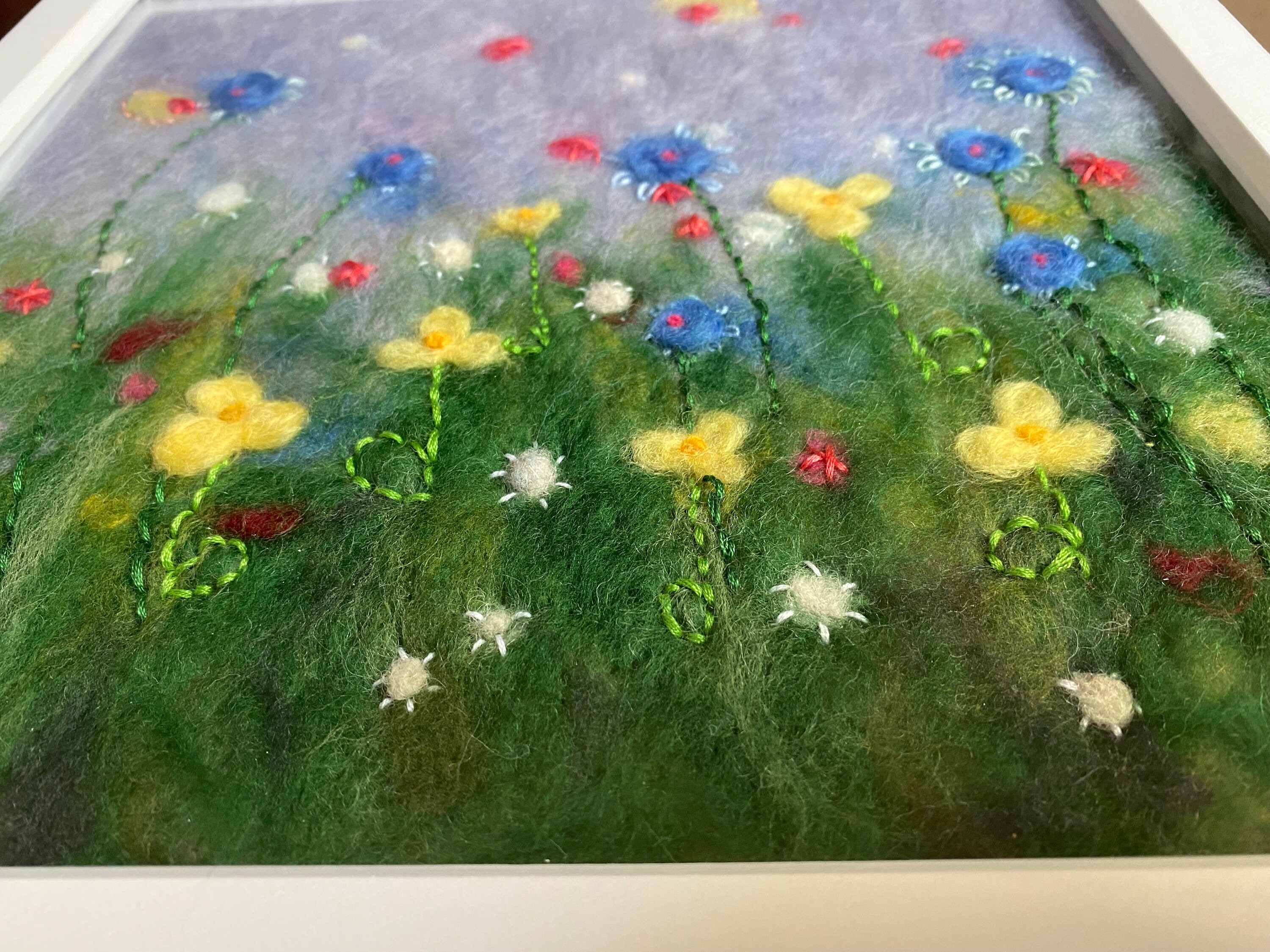 Wet Felted Wool Painting Meadow Flowers Embroidered Folk Art Sunny ...