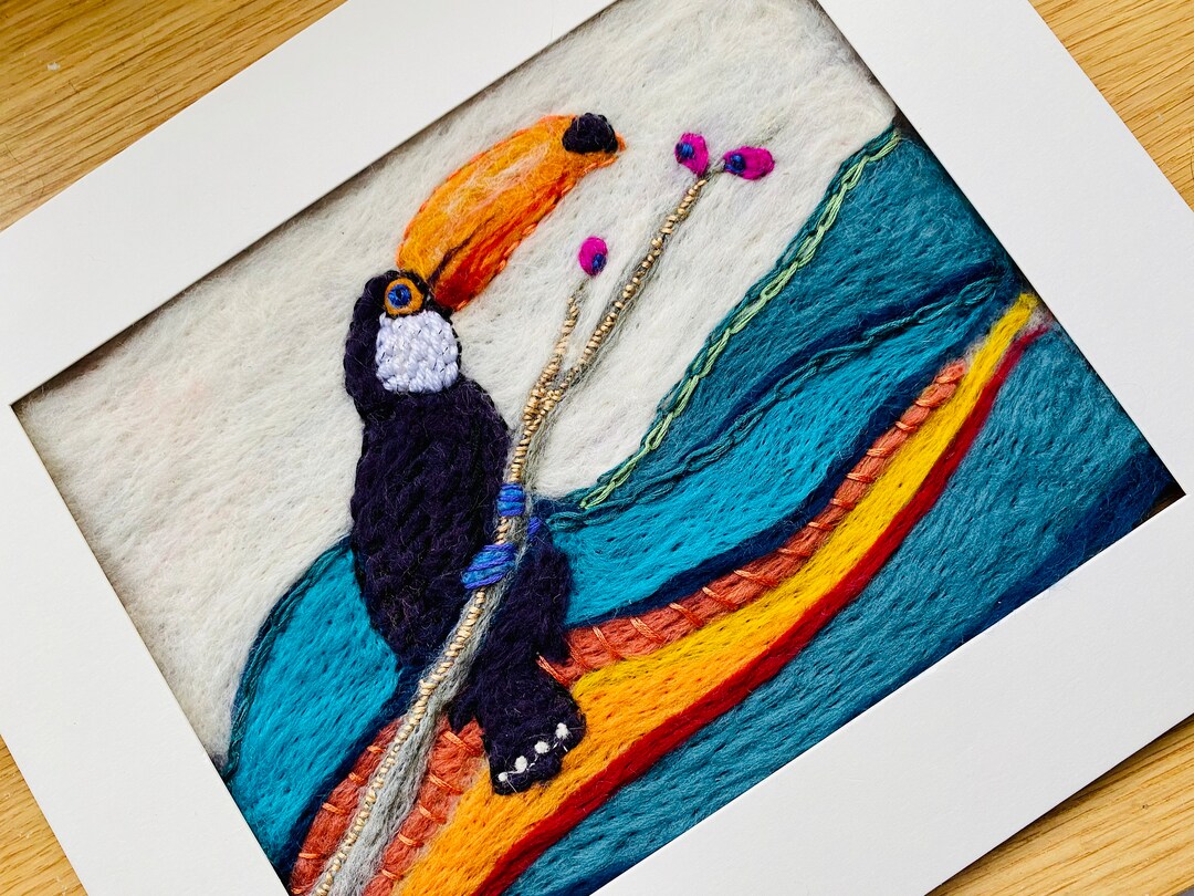 Needle Felt & Embroidered Toucan Picture Wool Painting Framed Handmade ...