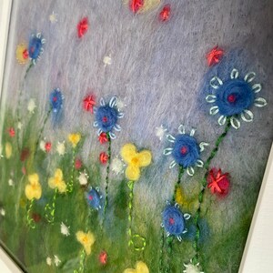 Wet Felted Wool Painting Meadow Flowers Embroidered Folk Art Sunny ...