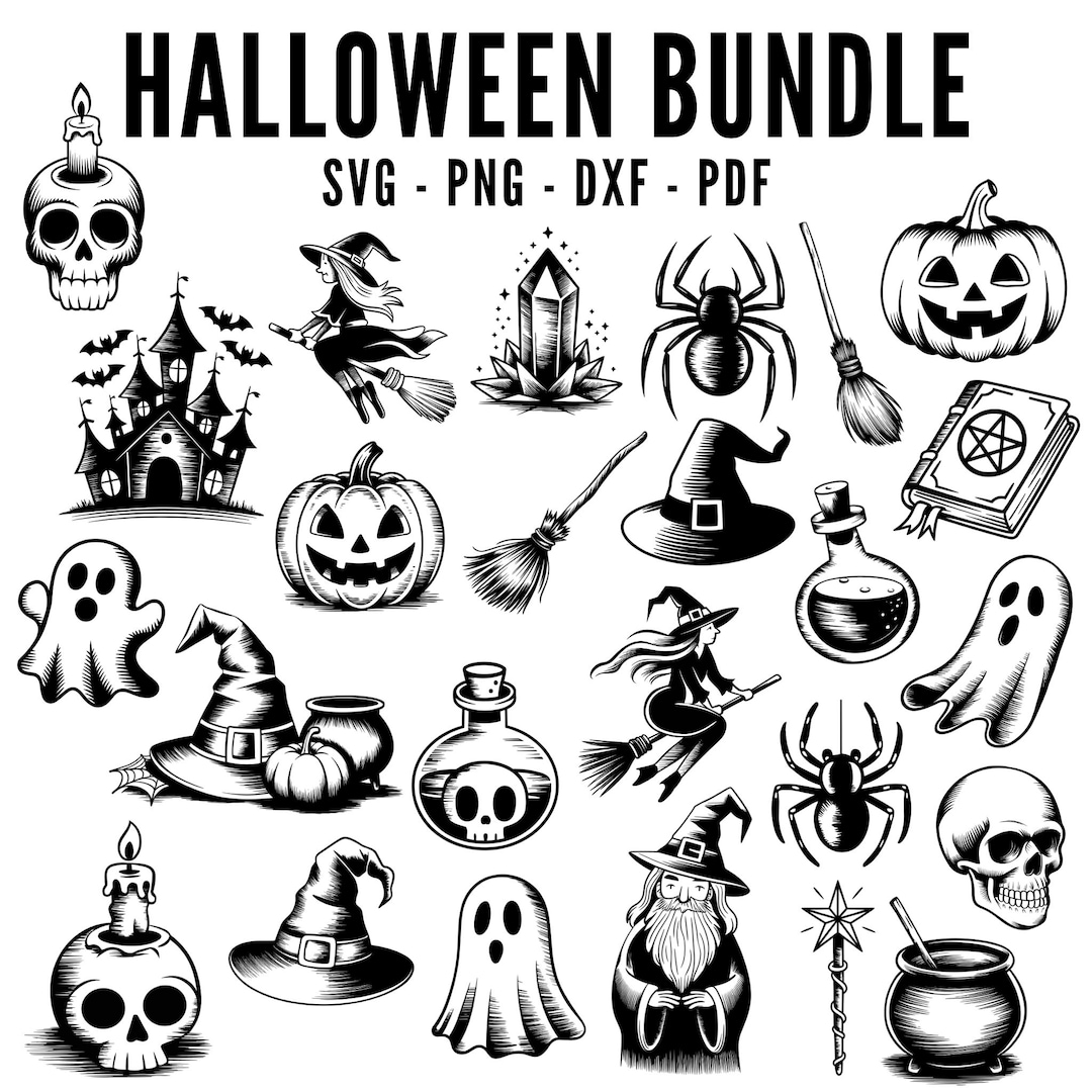 Halloween Bundle SVG | Tattoo Style Halloween Design Bundle | Magic ...