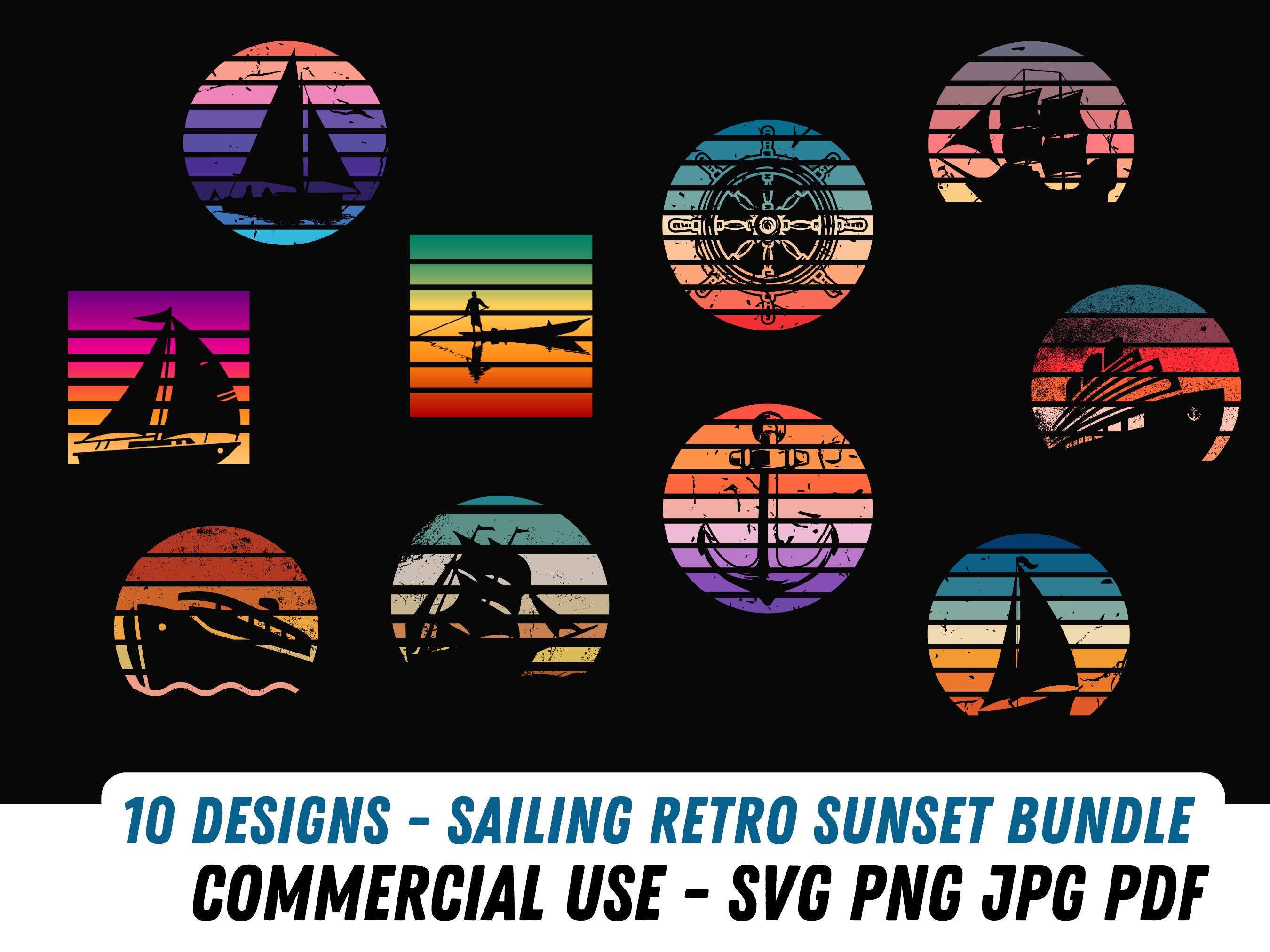 Sailing SVG Bundle | Sailing Retro Sunset Png | Retro Sunset Design ...