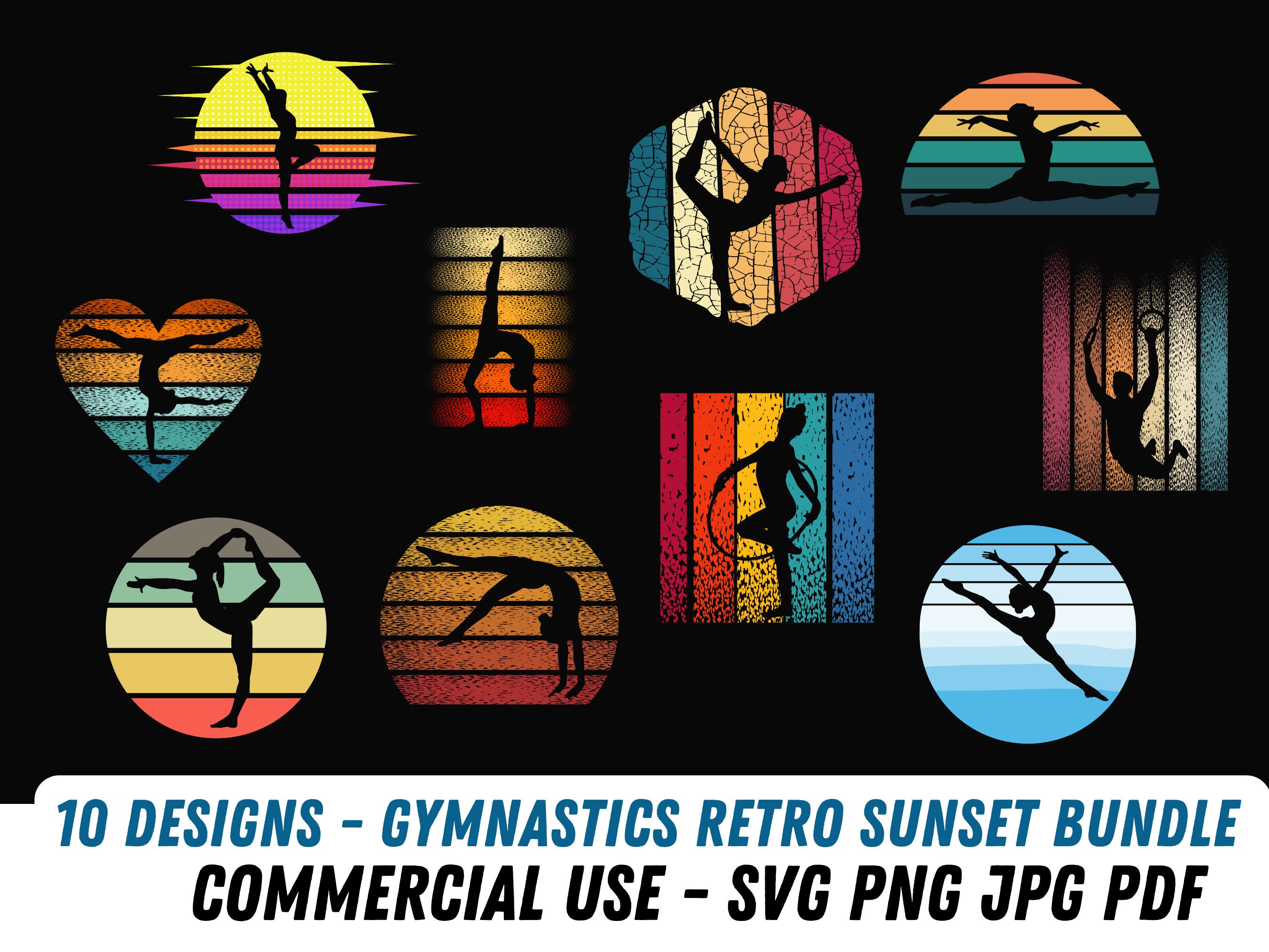 Gymnast Bundle SVG Gymnastics Retro Sunset Png Acrobatics Digital File ...