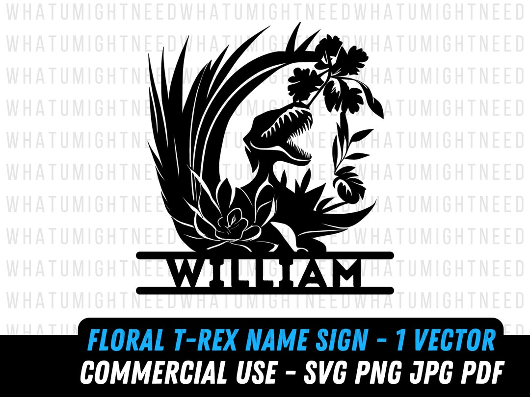 Floral T-rex SVG | T-rex Name Sign Vector | Dinosaur Svg | Digital File ...