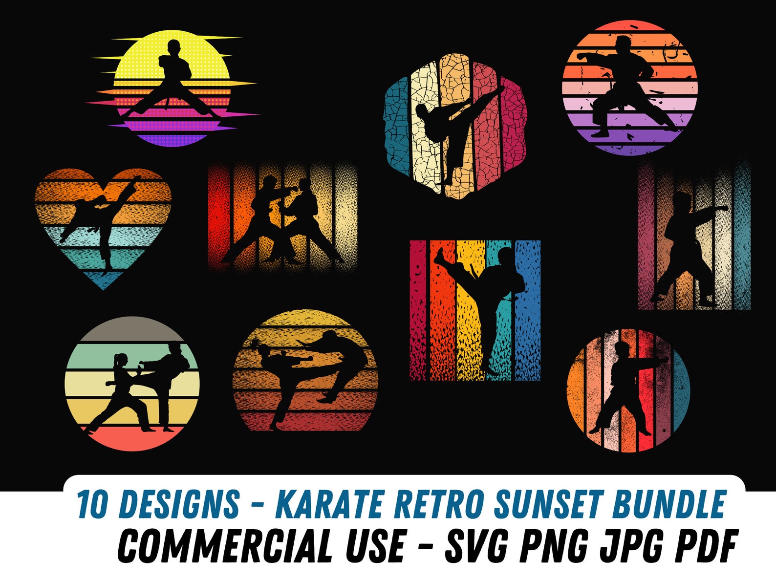 Karate Bundle SVG Karate Retro Sunset Png Karate Digital File Martial ...