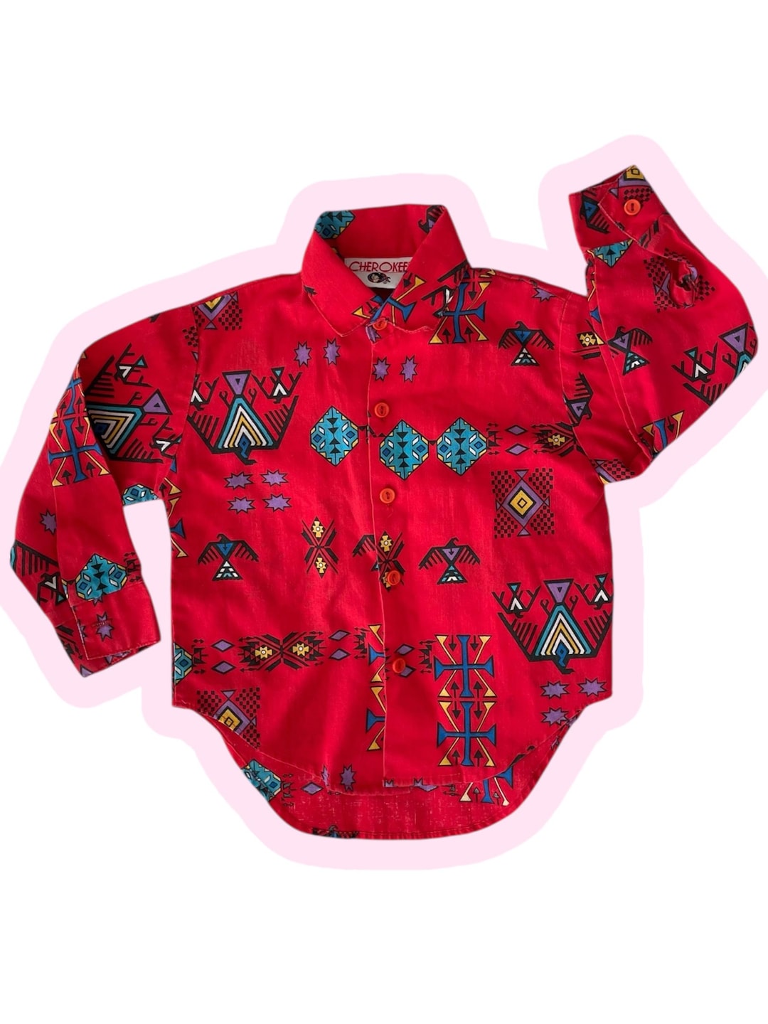 Vintage Cherokee Red Native Western Aztec Long Sleeve Collared Shirt ...