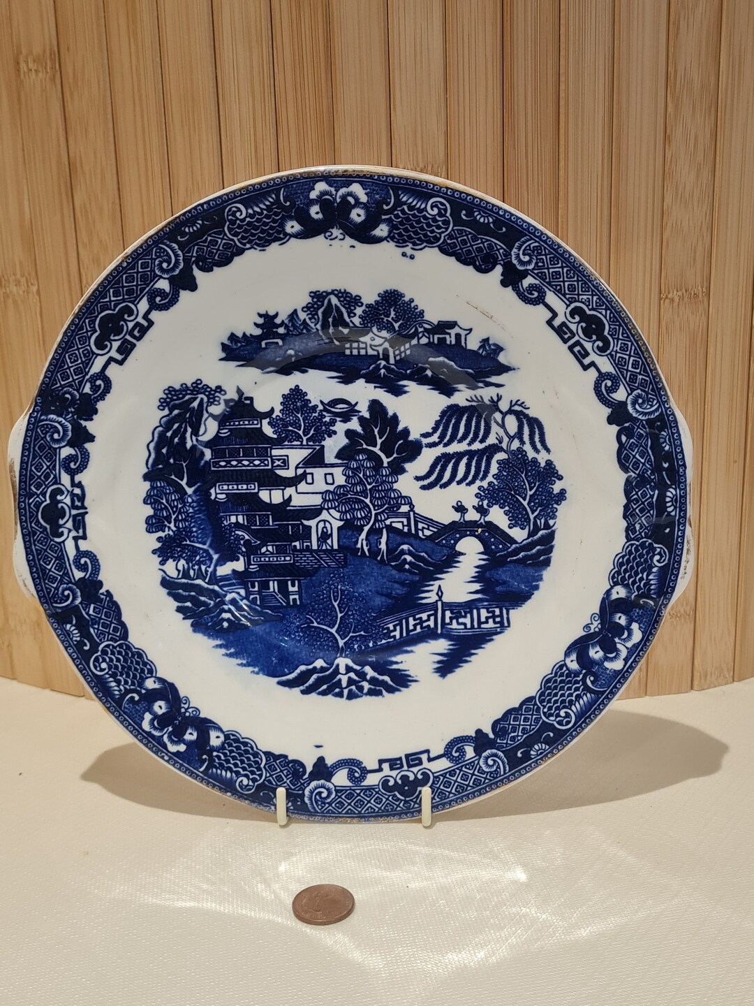 Vintage Blue & White Willow Pattern Cake Plate. - Etsy