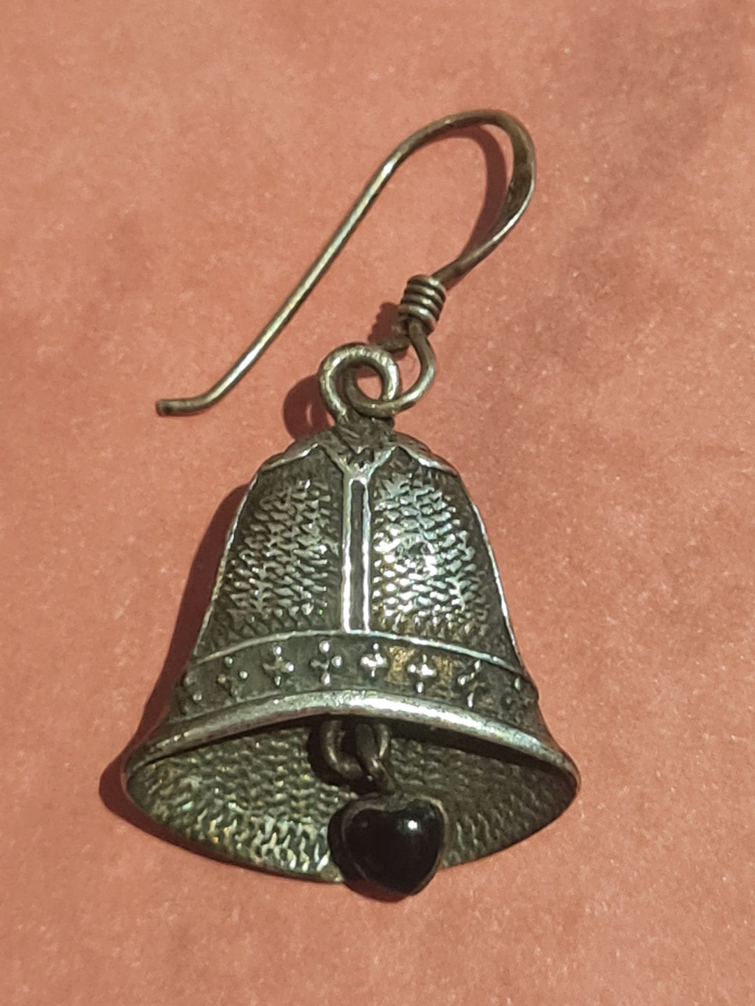 Solid Silver, Vintage Church Bell Earrings Featuring a Heart Shaped ...