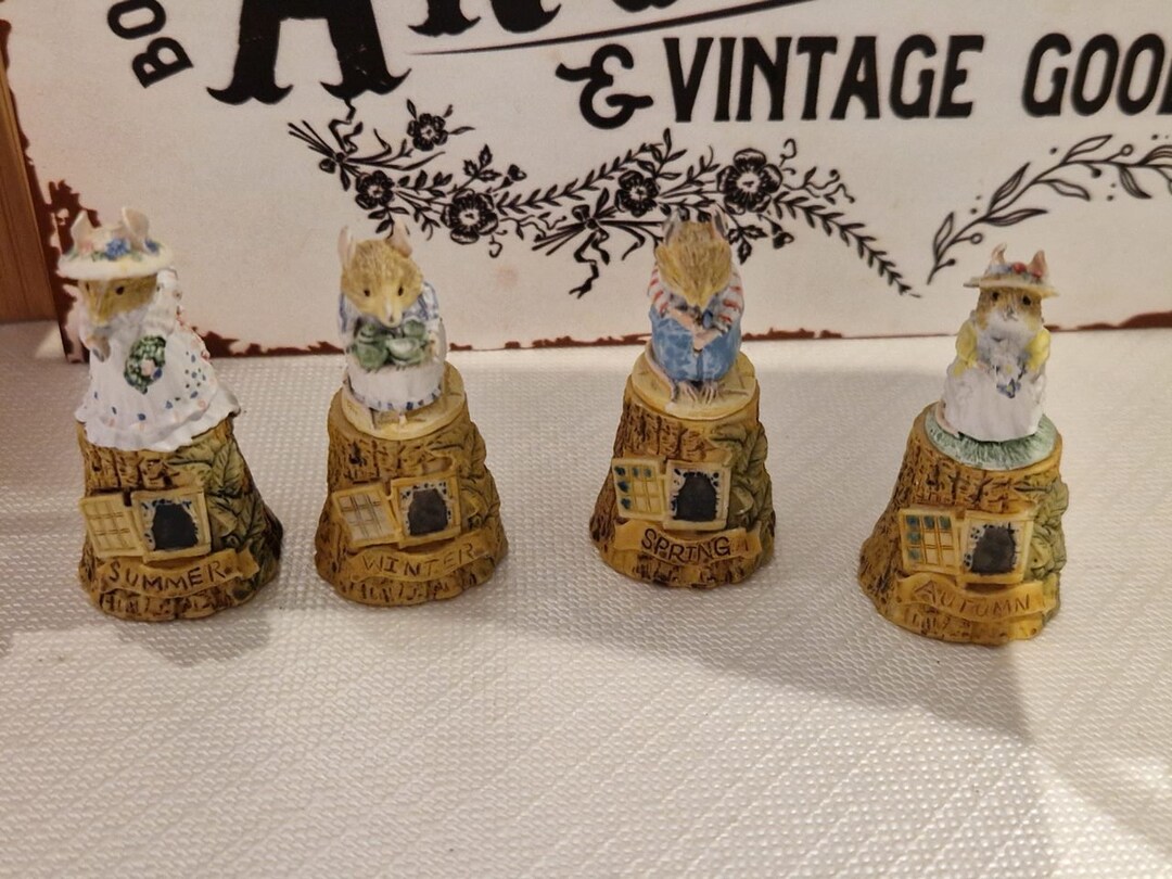 A Set of 4 Brambly Hedge Enesco Pewter Thimbles - Spring, Summer ...