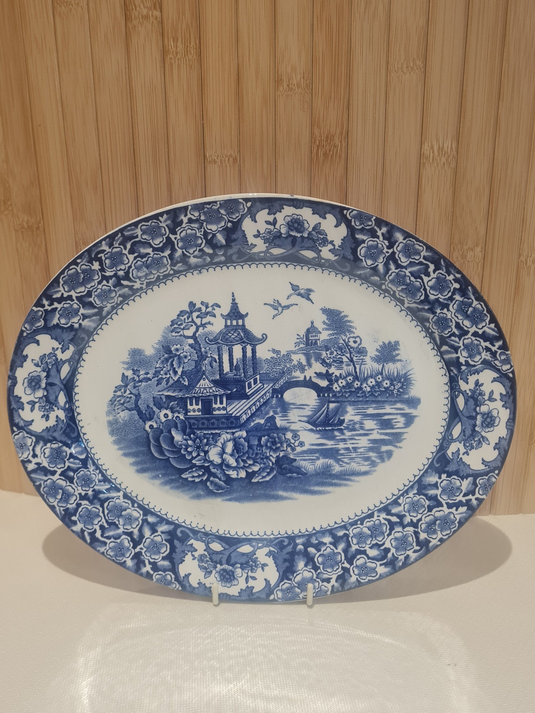 Small Vintage Antique Alton Ware Willow Pattern Platter Oval Plate Blue ...