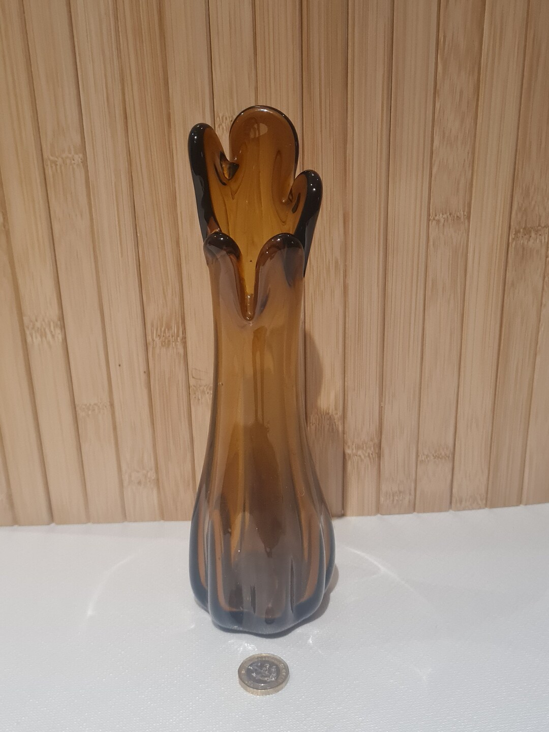 Small Amber Swung Vase 70s Glass Bud - Etsy