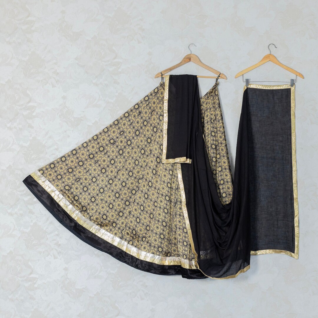 Navratri Special Pure Modal Ajrakh Hand Block Print Golden Border ...