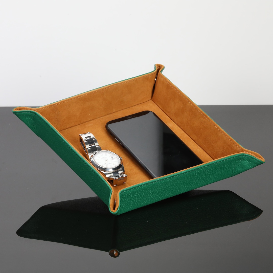 Leather Trinket Tray, Catch-all Tray for Men, Leather Valet Tray ...