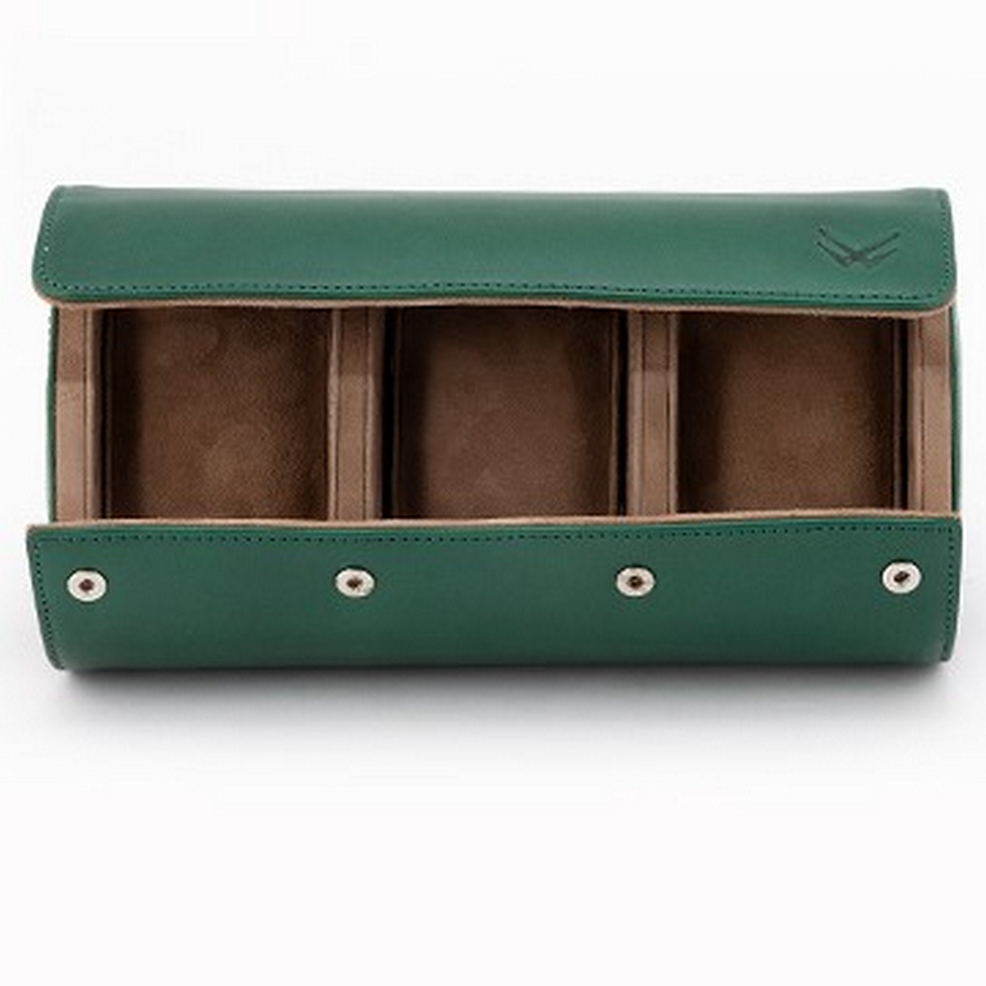 Veg Tan Leather Handmade Travel Green Watch Roll Case in Emerald Green ...