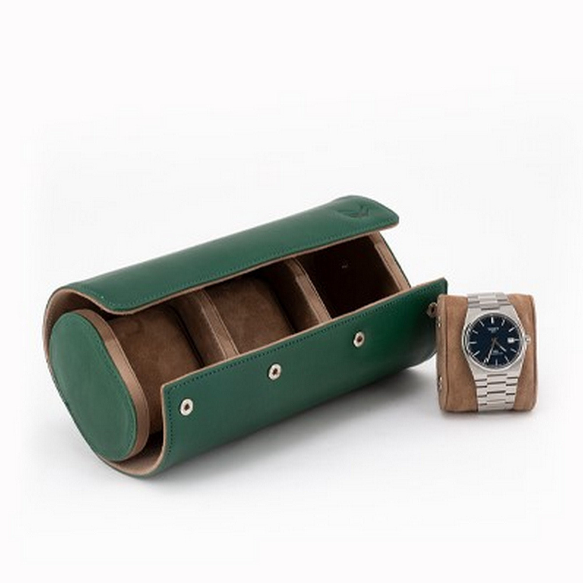 Veg Tan Leather Handmade Travel Green Watch Roll Case in Emerald Green ...