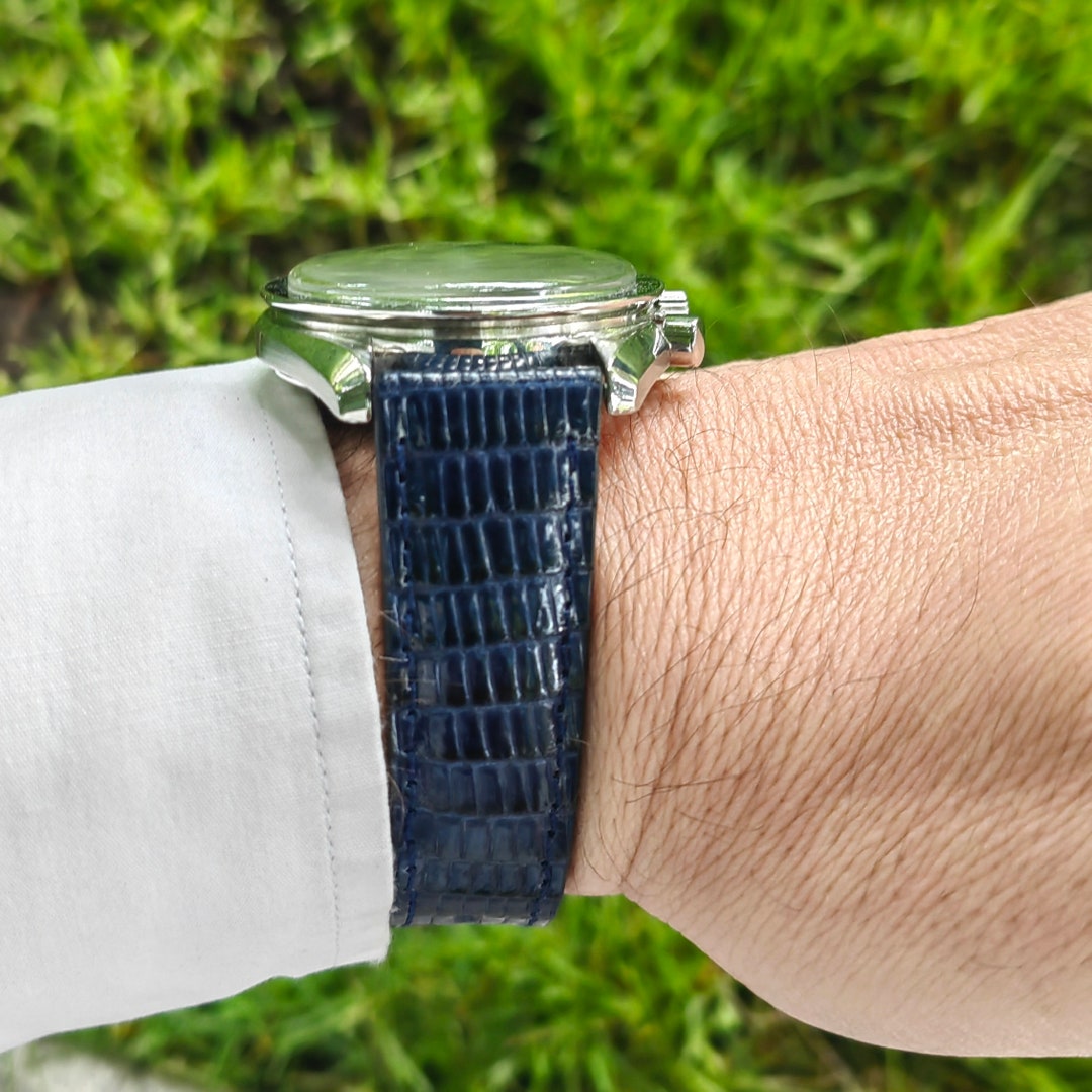 Handmade Genuine Ostrich Leather Watch Strap in Dark Blue/ Dark Blue ...