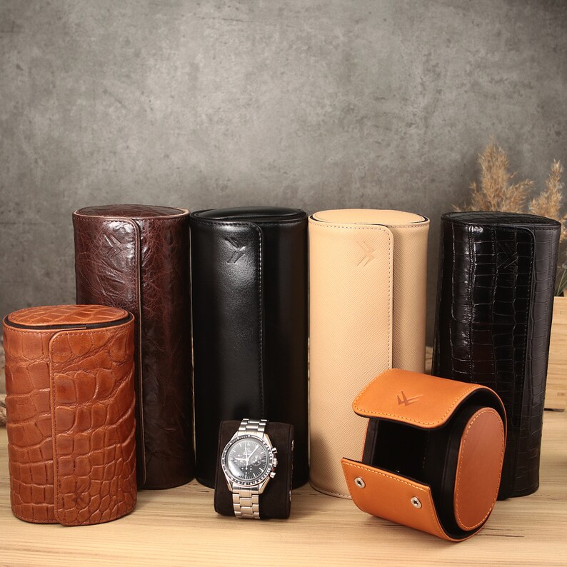 Veg Tan Leather Handmade Travel Green Watch Roll Case in - Etsy