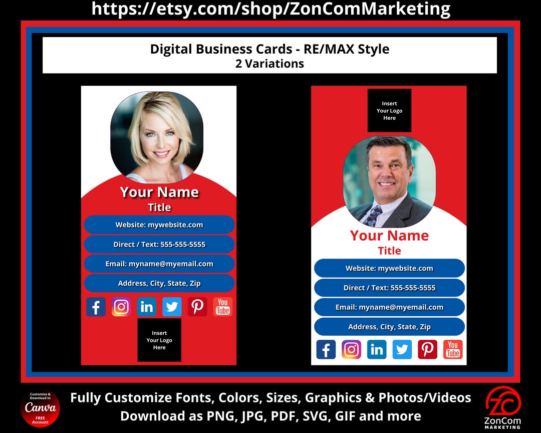 Digital Business Cards - RE/MAX Style - Etsy
