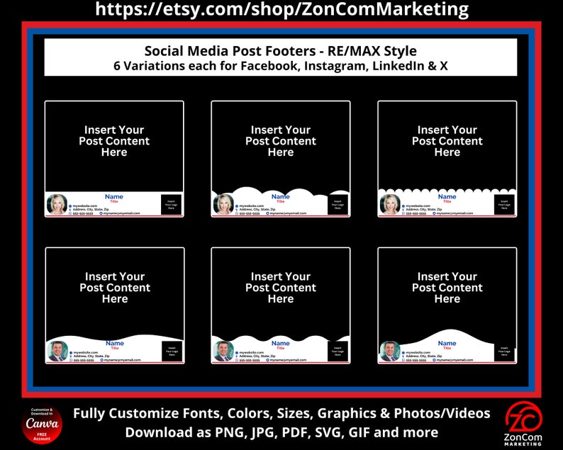 Social Media Post Footers - RE/MAX Style - Etsy