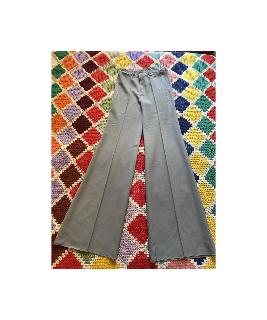 70s DEADSTOCK Wool MAN Flared GRAY Trousers - Etsy