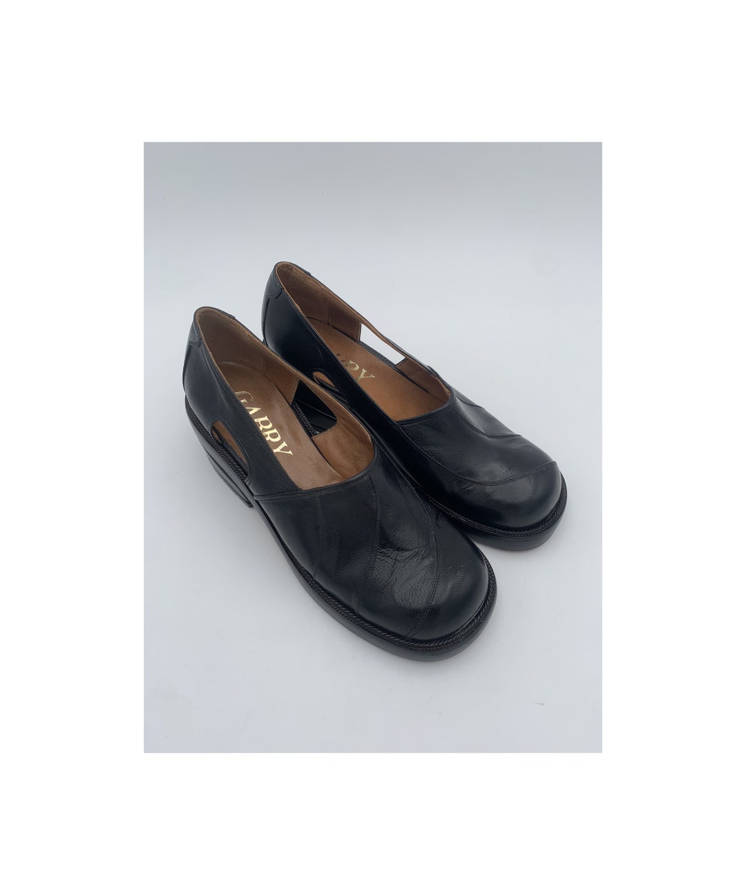 70s Deadstock BLACK Leather OPEN_PLATFORM Shoes SIZE 39EU 6UK - Etsy