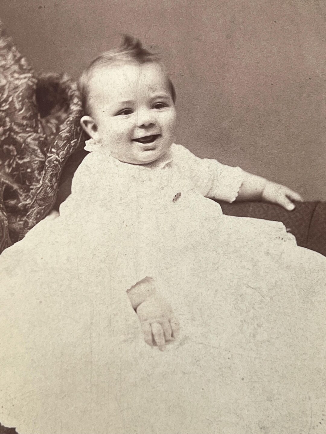 Cowlick, and Grins! Adorable Little Baby Laughs at Camera! - Antique ...