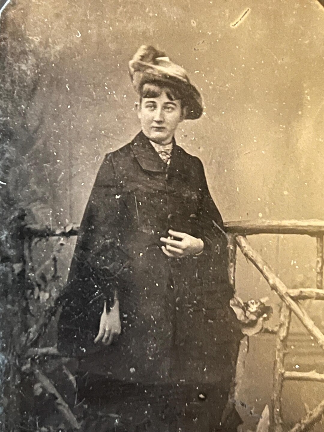 I Do Declare! Pretty Young Lady Grasps Buttons on Coat! - Antique ...