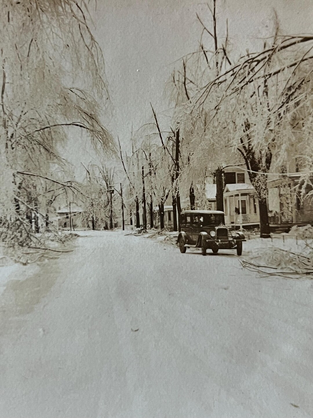 Winter Wonderland Old Car Parked on Snowy Street Antique/ Vintage ...
