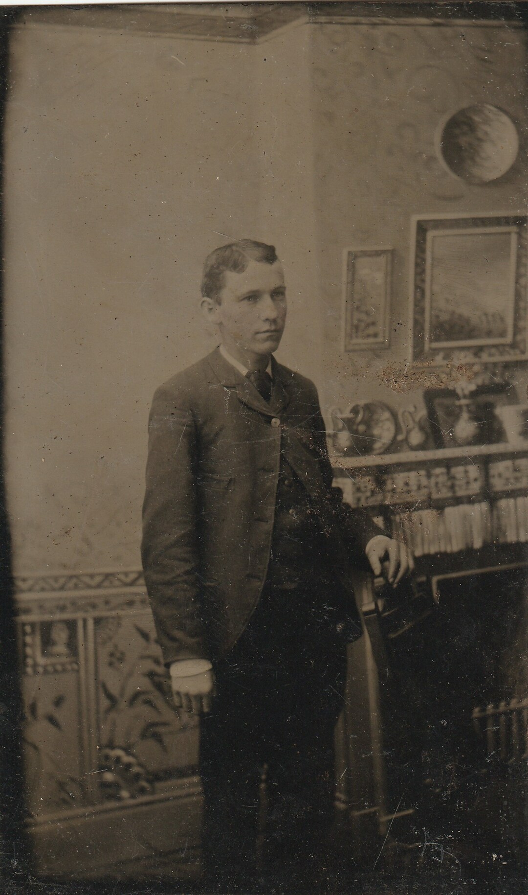 Cute Young Man Poses in Beautiful House - Antique Original Tintype ...