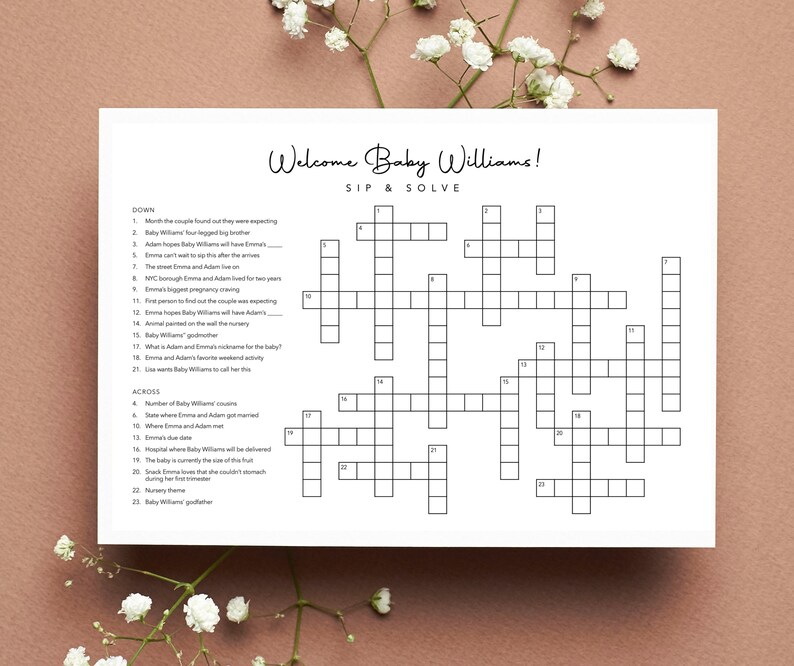 Custom Baby Shower Crossword Puzzle Modern Personalized Baby - Etsy