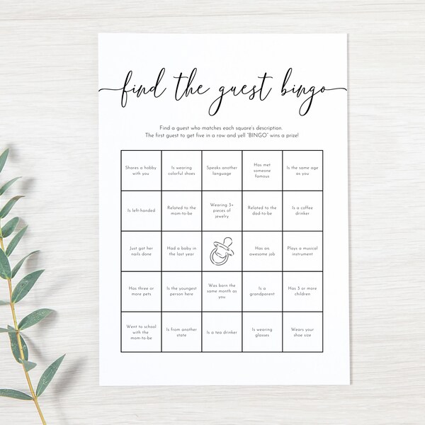 Find the Guest Baby Shower Bingo - Etsy