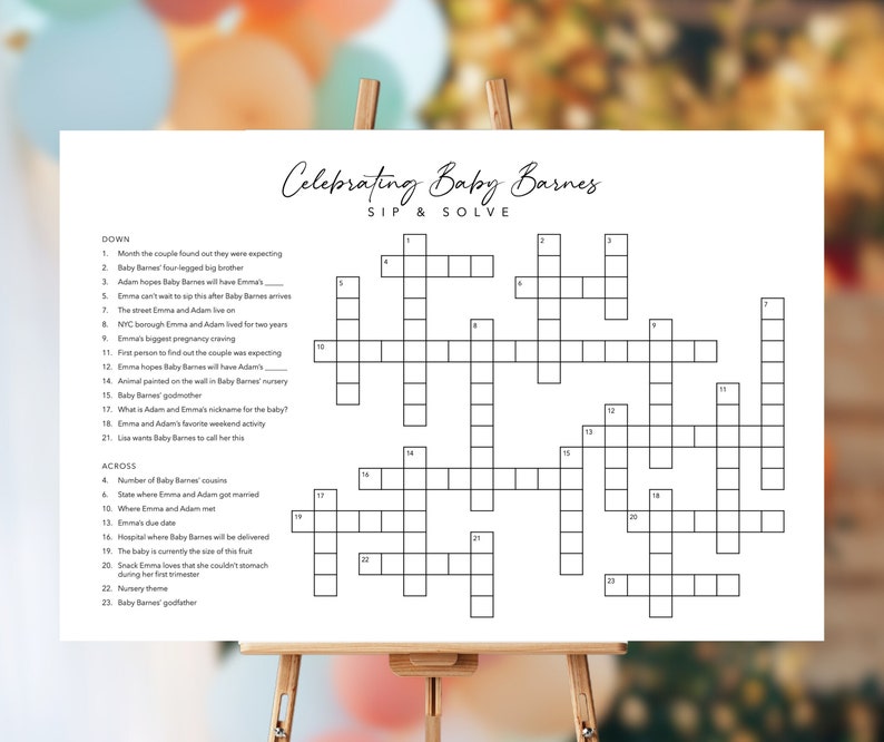 Custom Baby Shower Crossword Puzzle Modern Personalized Baby Sprinkle ...