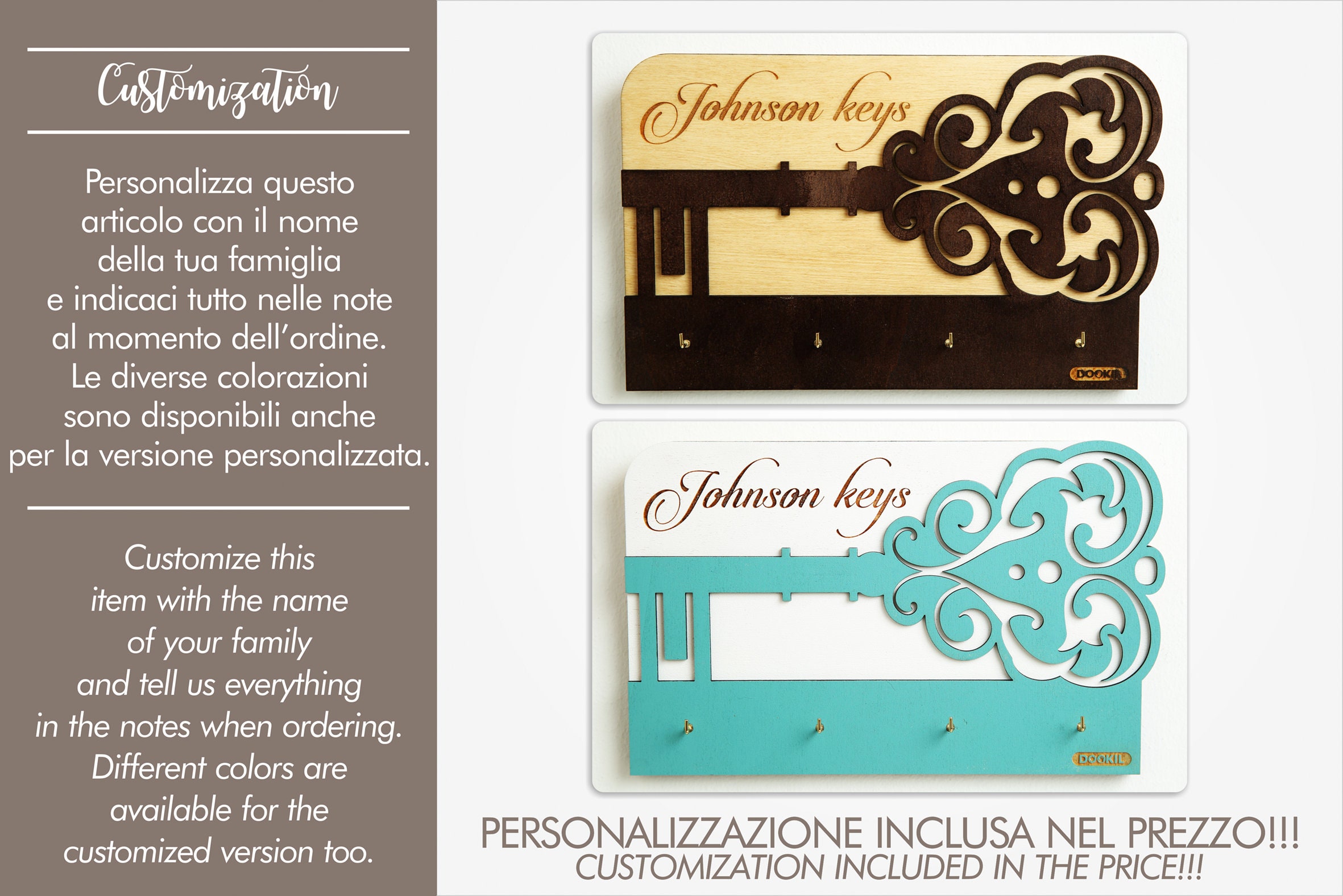 Wooden Wall Key Holder "family Keys" | Customizable Wall Key Holder ...