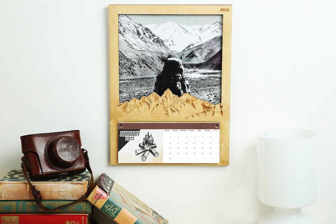 Wooden Wall Photo Frame With Calendar "mountain" | Wall Photo Frame ...