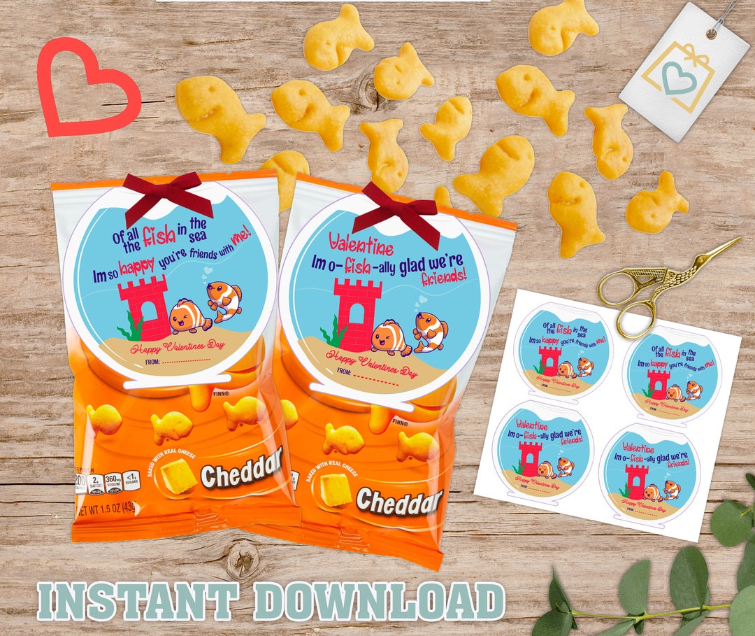 Valentine's Goldfish Tags - Goldfish Cracker Valentines -fish Valentine ...
