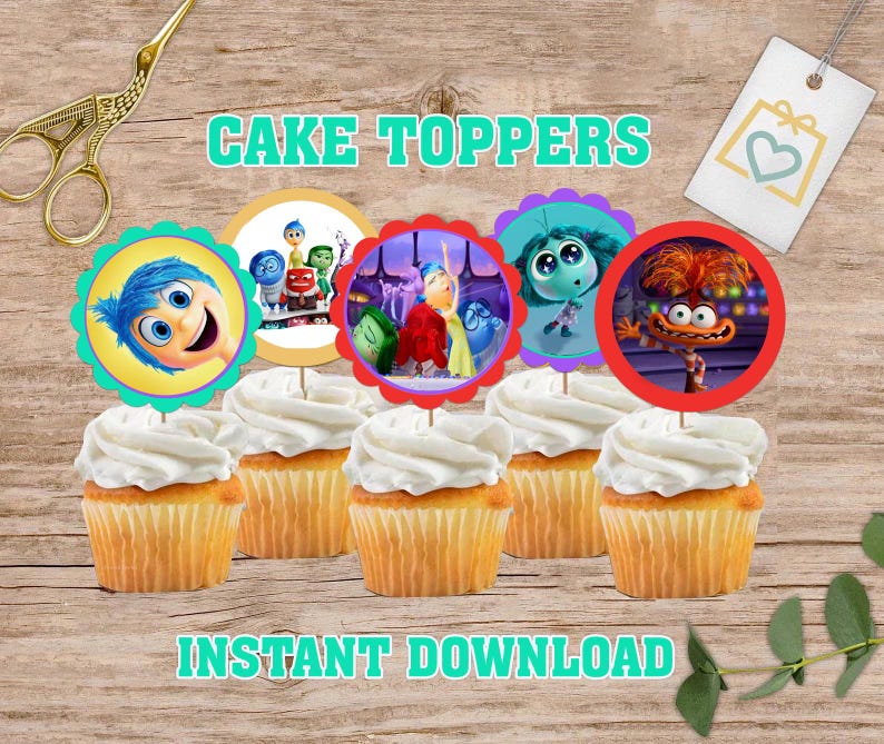 Inside Out 2 Cupcake Toppers - Cartoon Cupcake Toppers - Kids Birthday ...