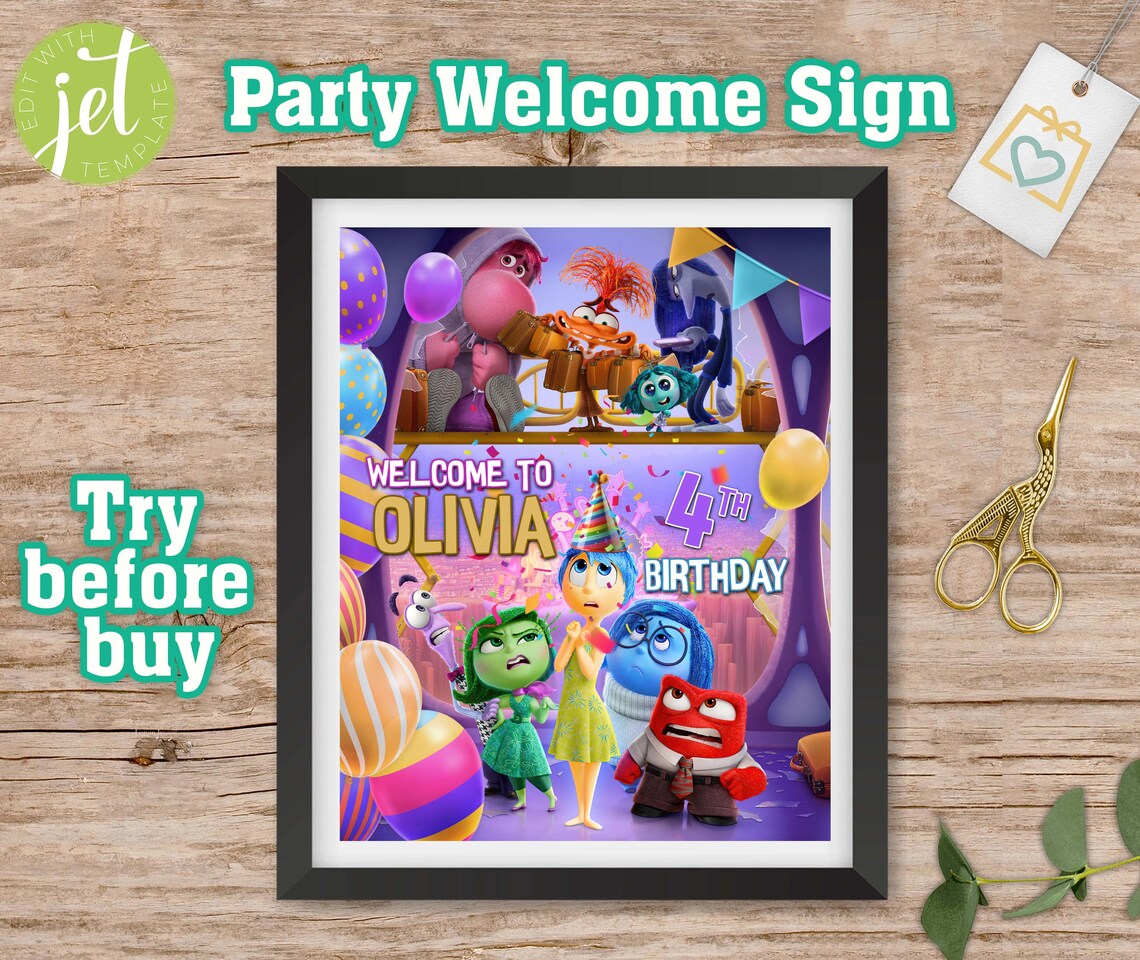 Inside Out Birthday Welcome Sign, Kids Birthday Party Sign, Inside Out ...