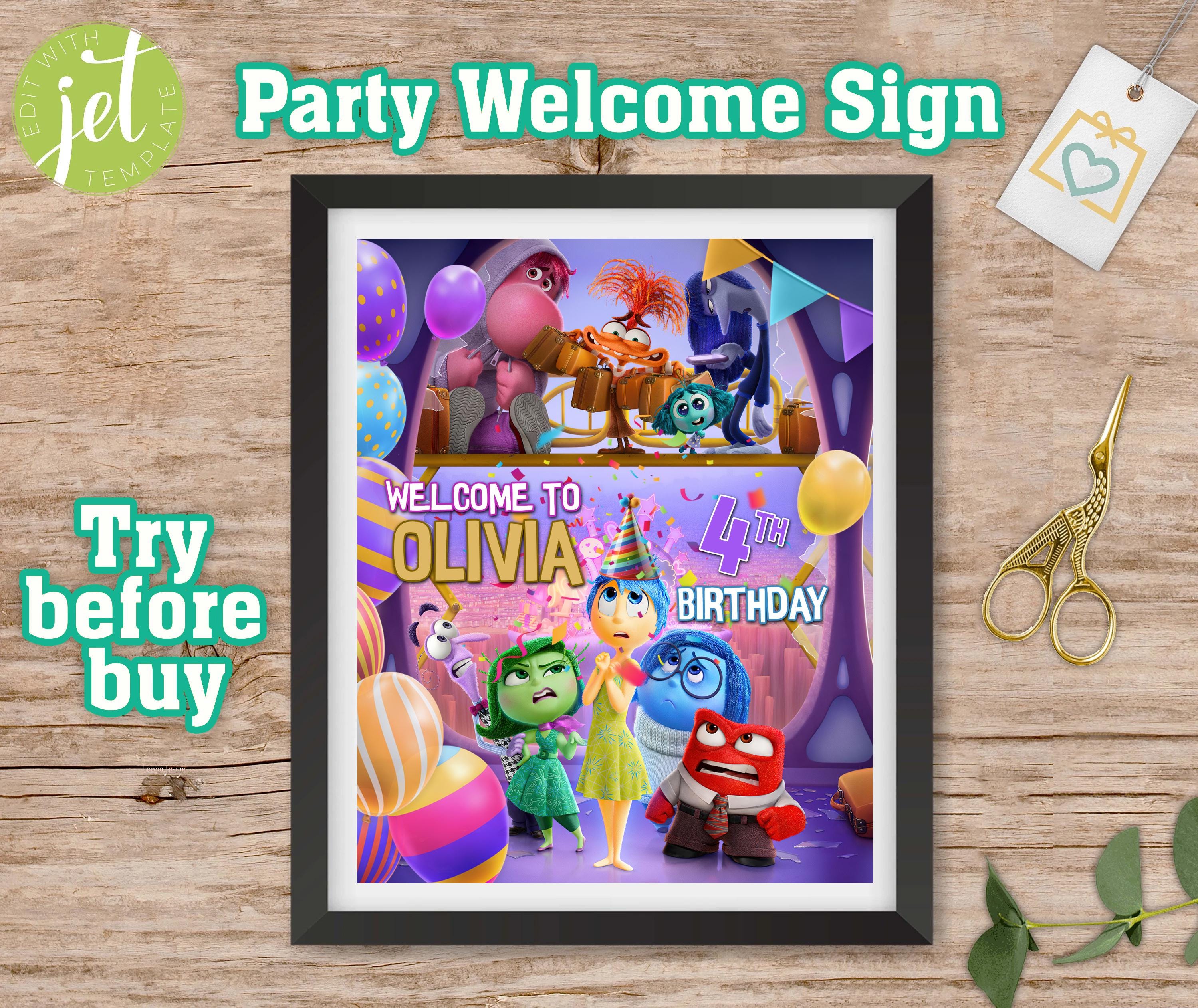 Inside Out Birthday Welcome Sign, Kids Birthday Party Sign, Inside Out ...