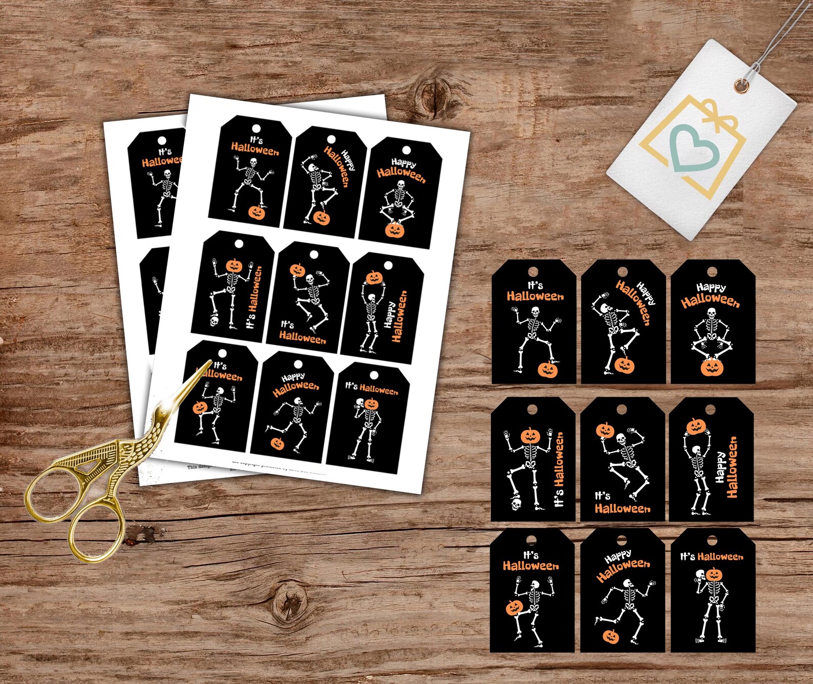 Set of Printable Halloween Gift Tags - Skeleton Tags - Pumpkin Gift Tag ...