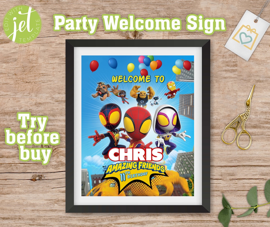 Spidey and His Amazing Friends Birthday Welcome Sign, Kids Birthday ...