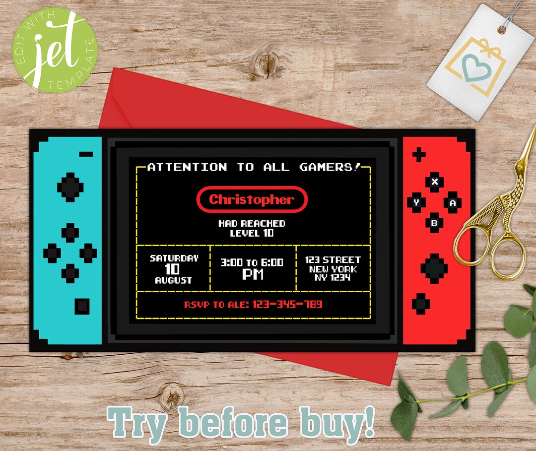 Videogame Switch Birthday Invitation - Kids Birthday Invitation ...