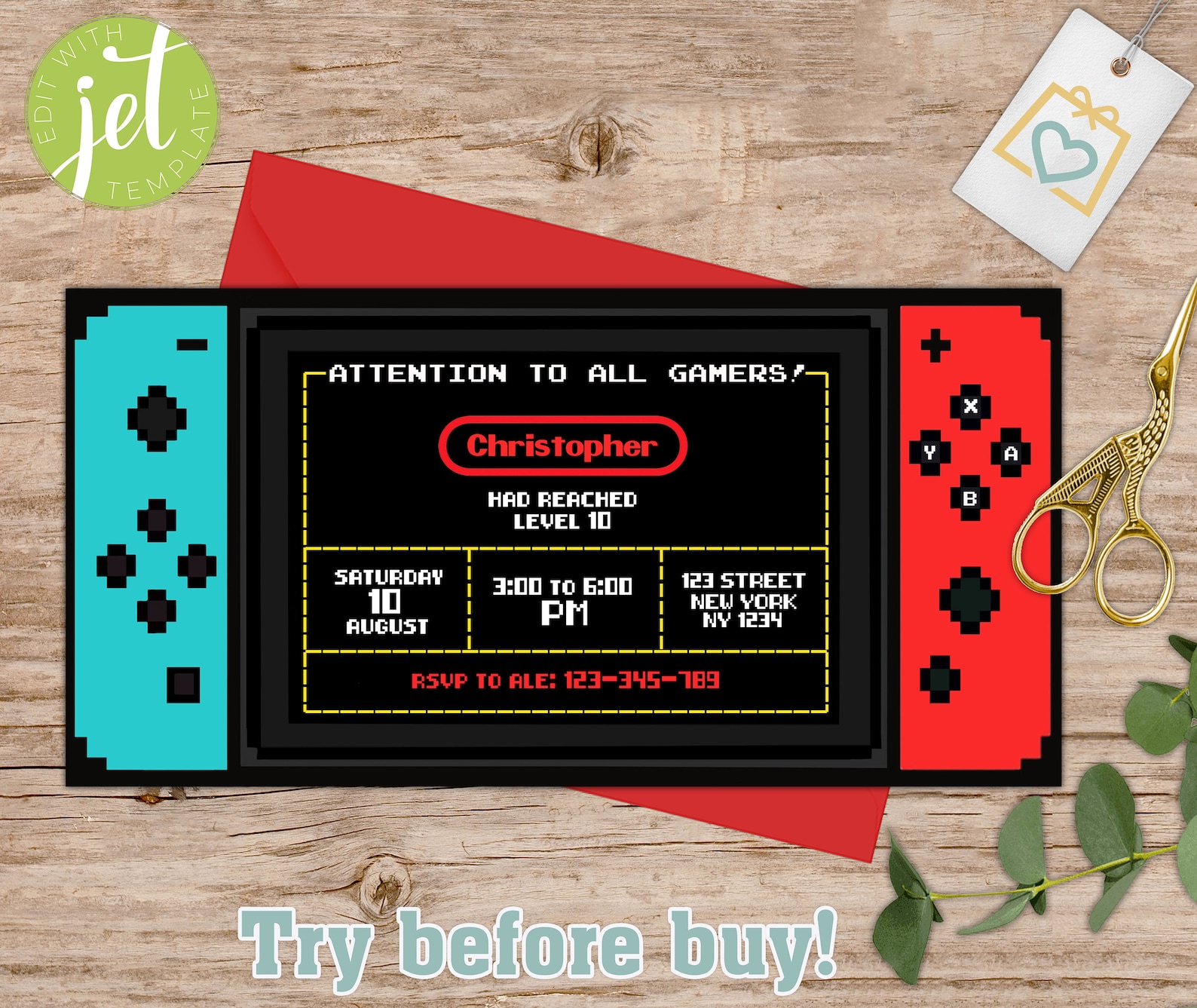 Videogame Switch Birthday Invitation - Kids Birthday Invitation ...