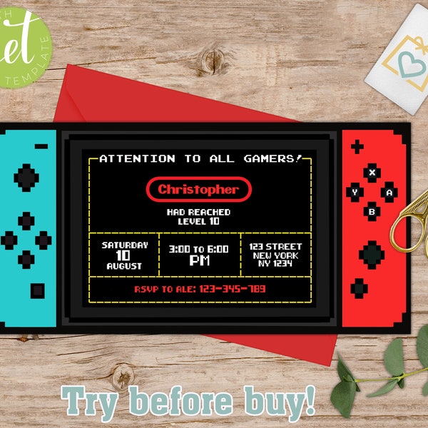 Nintendo Switch Invitation - Etsy