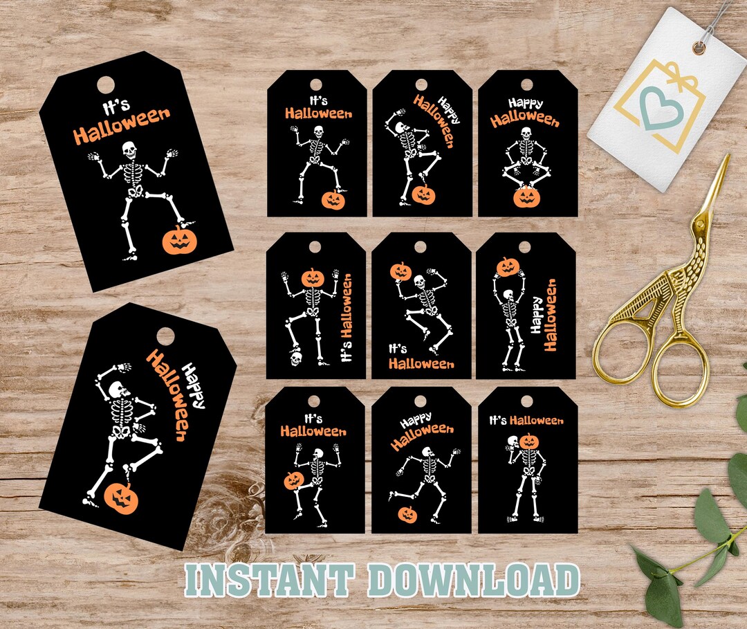 Set of Printable Halloween Gift Tags - Skeleton Tags - Pumpkin Gift Tag ...