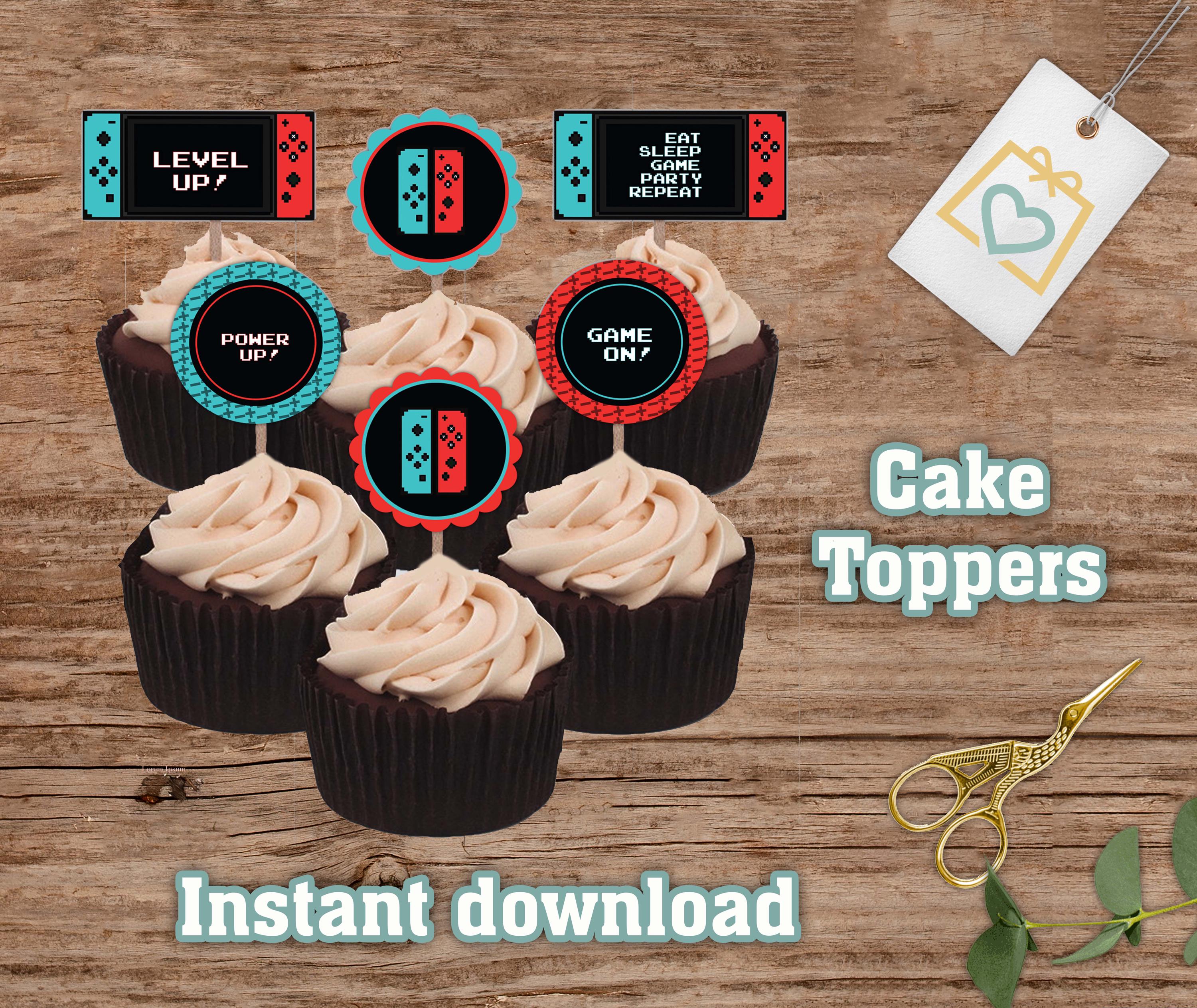 Video Game Cupcake Toppers - Gamer Party Decoration (instant Download ...