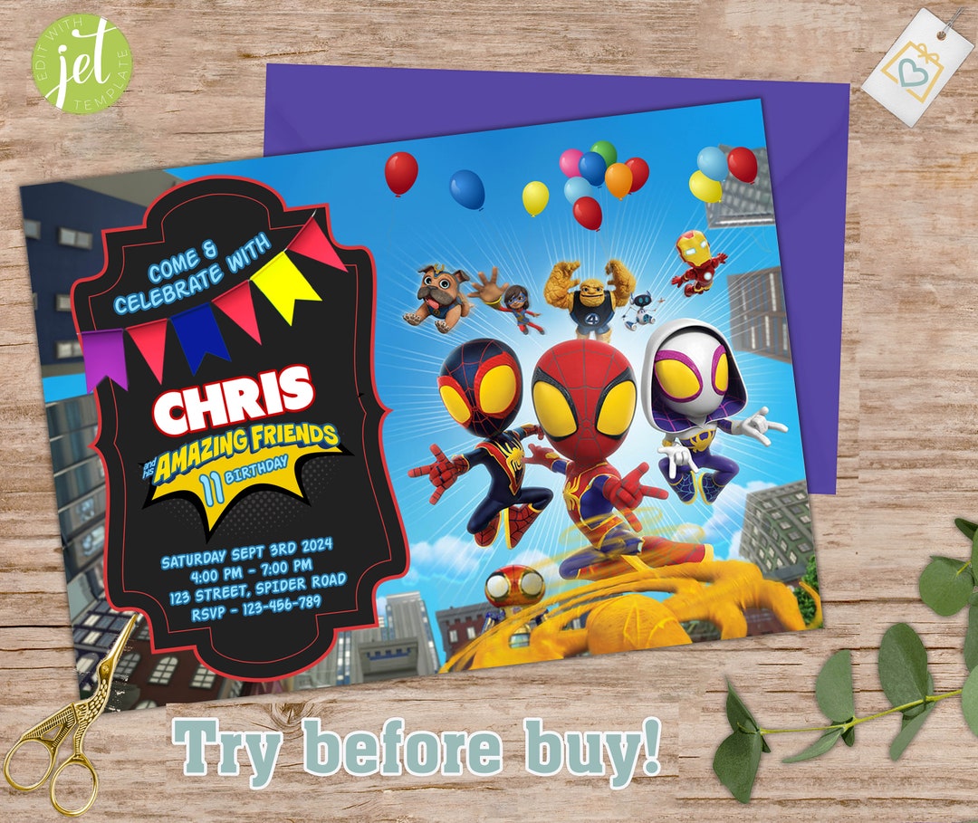 Spidey and His Amazing Friends Birthday Invitations, Printable Invite ...