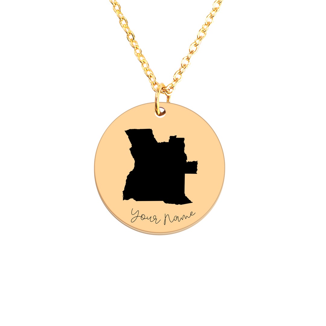 Angola Country Map Necklace, Your Name Necklace, Minimalist Necklace ...