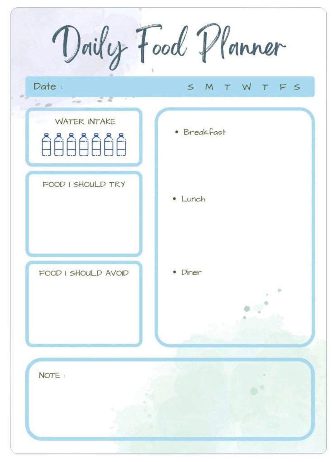 Daily Food Planner Printable A4 Daily Food Journal, Minimalist Daily ...