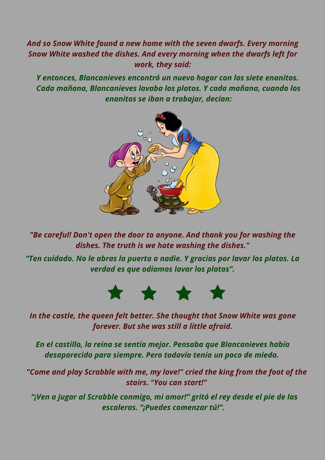 Learn Spanish, Learn English, Snow White and the Seven Dwarfs - Etsy