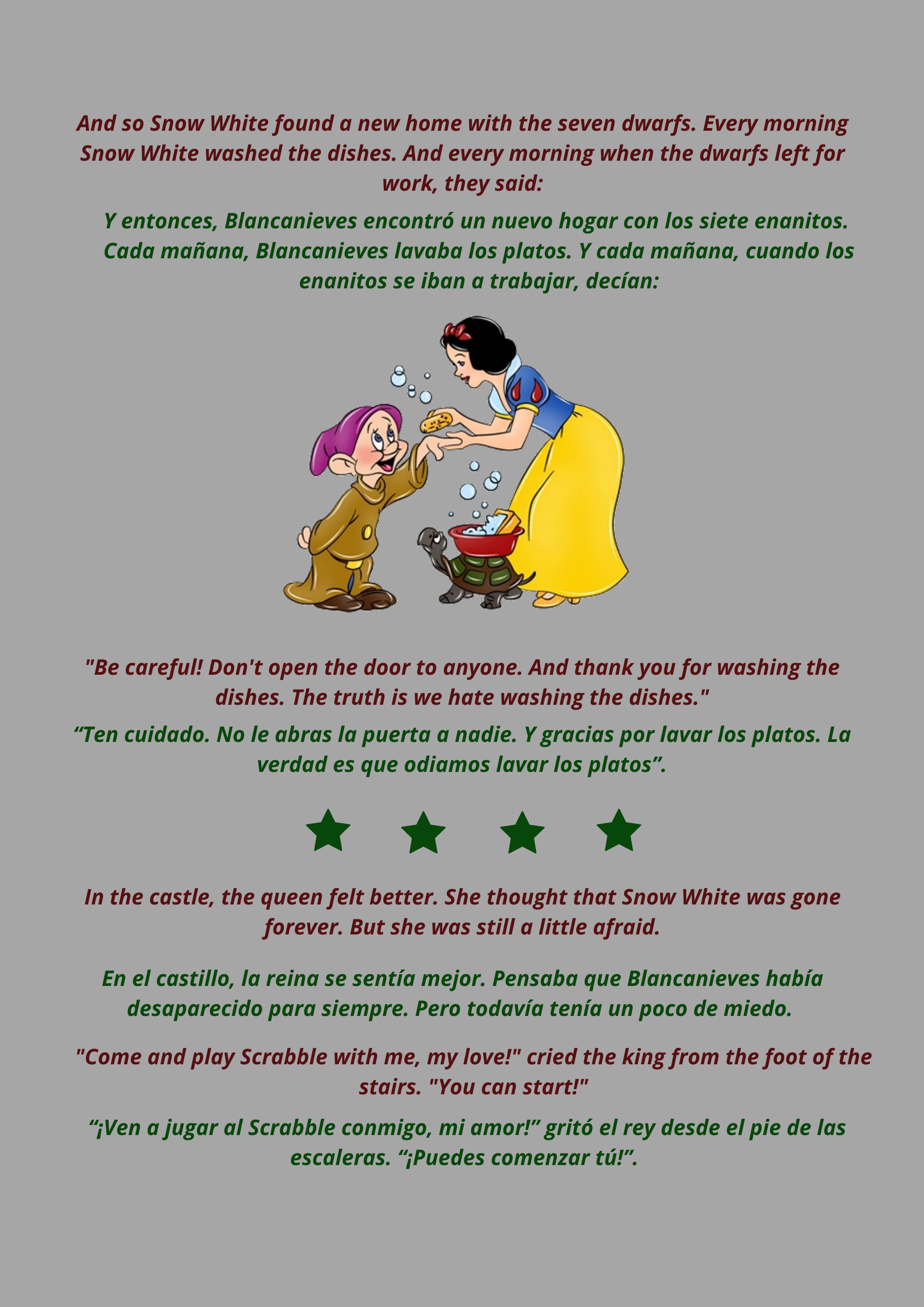 Learn Spanish, Learn English, Snow White and the Seven Dwarfs - Etsy