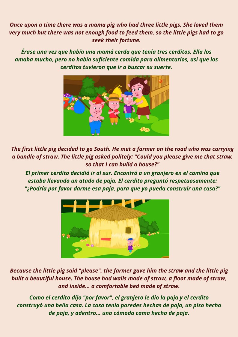 Learn Spanish, Learn English, the Three Little Pigs - Etsy